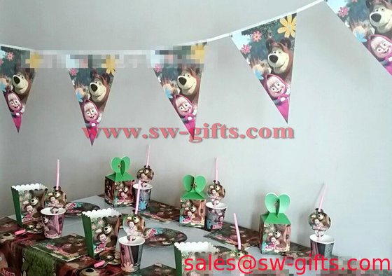 Masha and bear Disposable Tableware sets Boy Birthday Party Decoration Table Cloth cups Paper plate Napkin Flag supplier