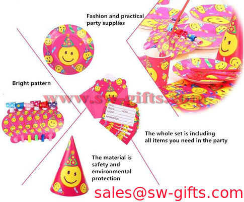 Popular Smile Face Theme disposable tableware set birthday party decoration party supplies supplier