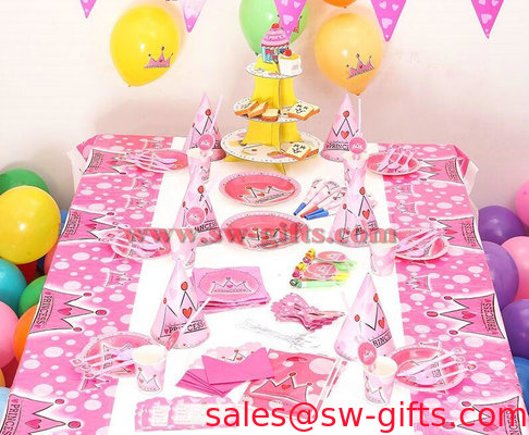 Princess Crown Theme cup plate horn knife napkin tblecover for Kids Birthday Party Supplies set 6people use supplier