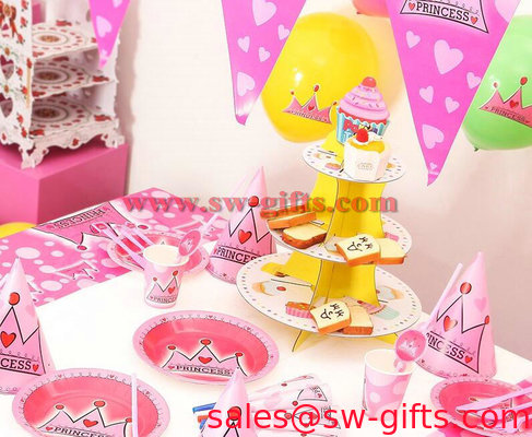 Princess Crown Theme cup plate horn knife napkin tblecover for Kids Birthday Party Supplies set 6people use supplier