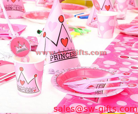 Princess Crown Theme cup plate horn knife napkin tblecover for Kids Birthday Party Supplies set 6people use supplier