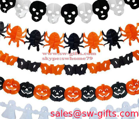 New Paper Chain Garland Decorations Pumpkin Bat Ghost Spider Skull Shape Halloween Decor Garland Decor supplier
