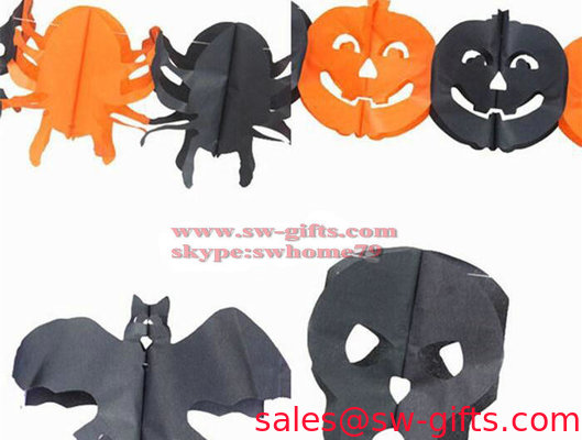 New Paper Chain Garland Decorations Pumpkin Bat Ghost Spider Skull Shape Halloween Decor Garland Decor supplier