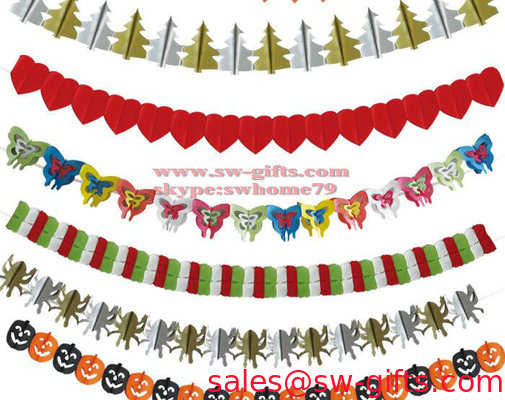 New Paper Chain Garland Decorations Pumpkin Bat Ghost Spider Skull Shape Halloween Decor Garland Decor supplier