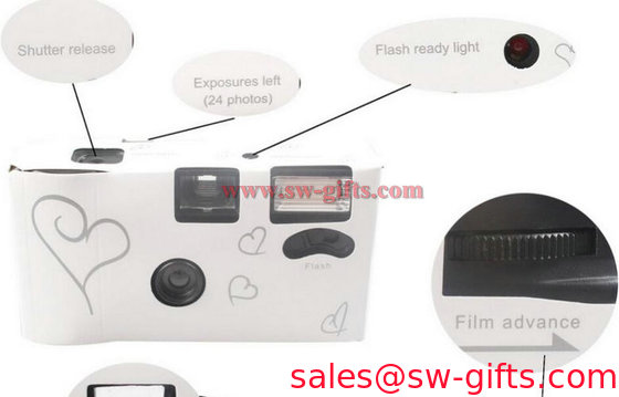 Single Use Disposable Wedding Bridal Camera 36 photos Silver Funny Heart With Flash and Table Card supplier