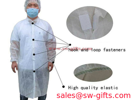 Disposable Lab Coats Nonwoven Fabric Work Coveralls Food Workshop White Ropa Dustproof Gown Velcro Protective Clothing supplier