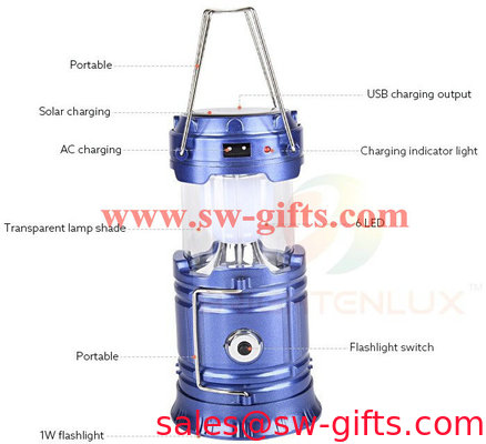 Plastic Multi-function Solar Camping Lantern Rechargeable,Portable Solar Rechargeable led Camping Lantern Flashlights supplier