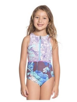 China Little Girls Zipped Purple Print One-piece Swimsuit - Santa Catalinita supplier