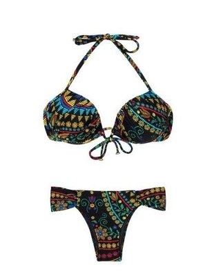 China Black Balconette Push-up Bikini With Small Flower Design - Bordado Balconet supplier