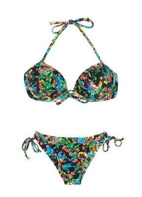 China Black Balconette Top Bikini Featuring Multicoloured Flowers - Reality Flower Balconet supplier