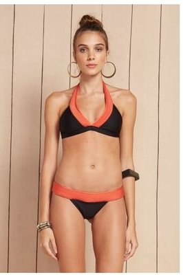 China Black Brazilian Bikini With Orange Quilted Trim Detail - Metalasse supplier