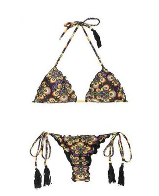 China Black Floral Scrunch String Bikini With Tassels - Newfolk Frufru Fio supplier