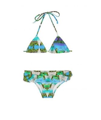 China Girls Blue Tropical Bikini, Ruffle Bottom - Delicado Mirage supplier