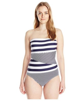 China Women's XL football striped one-piece swimsuit supplier