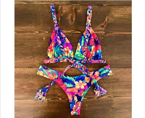 China 2019 Ruffle Women Swimsuit Cross Bandage Swimwear Push Up Bikini Set Beach supplier