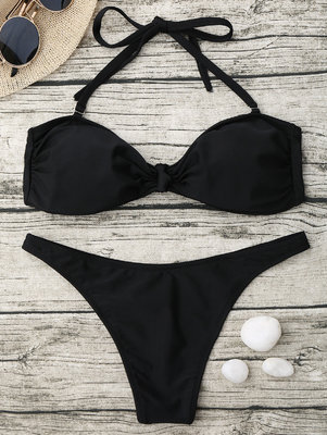 Sexy String Bikini Set Halter Swimsuit Backless Bathing Suit Women Solid Black Bikini Brazilian Biquini Push Up Swimwear supplier