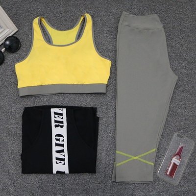 Sport Wear Three Piece Yoga Set Sport Shirt for Women Sports bra Fitness Flare Pants Leggings Tracksuit Gym Leggings 15 supplier