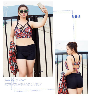 style bikini three-piece swimsuit female blouse sunscreen gather Korean version of the corner hot spring swimsuit supplier