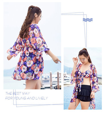 style bikini three-piece swimsuit female blouse sunscreen gather Korean version of the corner hot spring swimsuit supplier
