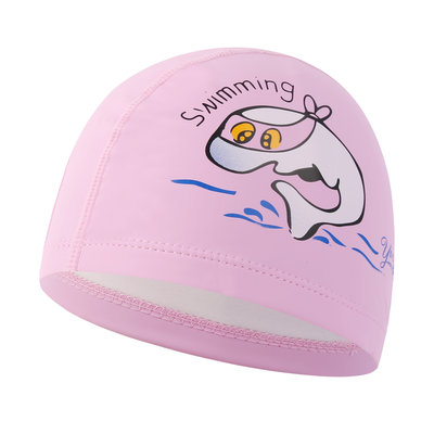 Cartoon dolphin waterproof PU long hair fabric ear protection kids swimming pool water sport swimming cap hat for boys supplier