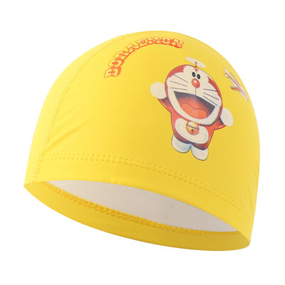 Cartoon dolphin waterproof PU long hair fabric ear protection kids swimming pool water sport swimming cap hat for boys supplier