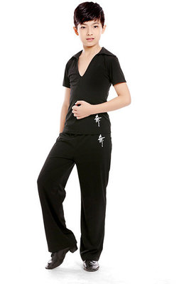 new offer latin dance clothes boy Ruffly blue white black modern dance stage children latin dance clothes supplier