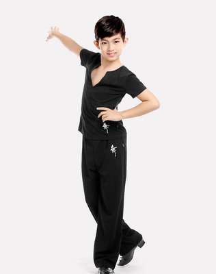 new offer latin dance clothes boy Ruffly blue white black modern dance stage children latin dance clothes supplier