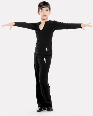 new offer latin dance clothes boy Ruffly blue white black modern dance stage children latin dance clothes supplier