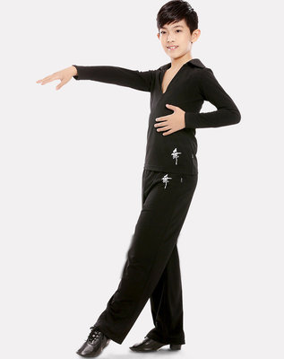 new offer latin dance clothes boy Ruffly blue white black modern dance stage children latin dance clothes supplier