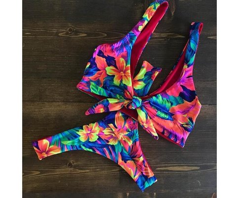2019 Ruffle Women Swimsuit Cross Bandage Swimwear Push Up Bikini Set Beach supplier