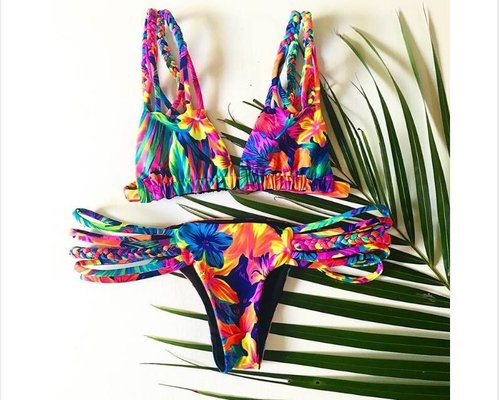 2019 Ruffle Women Swimsuit Cross Bandage Swimwear Push Up Bikini Set Beach supplier