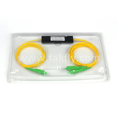 1 to 2 SC APC fiber optic PLC splitter ABS box type 2.0mm 1.5m in & out fiber