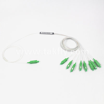 1 to 8 SC APC fiber optic PLC splitter mini mode type 0.9mm 1.5m in & out fiber