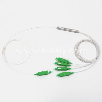 1 to 4 SC APC fiber optic PLC splitter mini mode type 0.9mm 1.5m in & out fiber