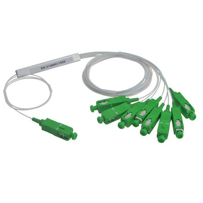 1 to 8 SC APC fiber optic PLC splitter mini mode type 0.9mm 1.5m in & out fiber