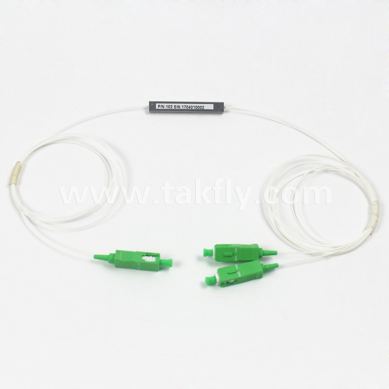 1 to 2 SC APC fiber optic PLC splitter mini mode type 0.9mm 1.5m in & out fiber
