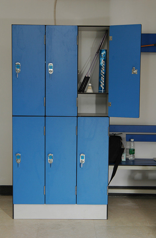 6 Door Compact Laminate Locker with Bench for GYM for Sauna Center