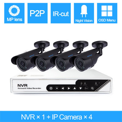 Black CCTV DVR Security System HD IP Network POE ONVIF Camera
