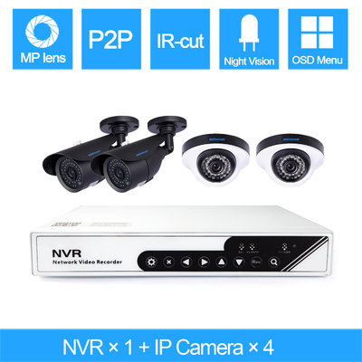 1280 * 720 POE NVR KIT With 2 Bullet + 2 Metal IR Dome Camera Motion Detecting