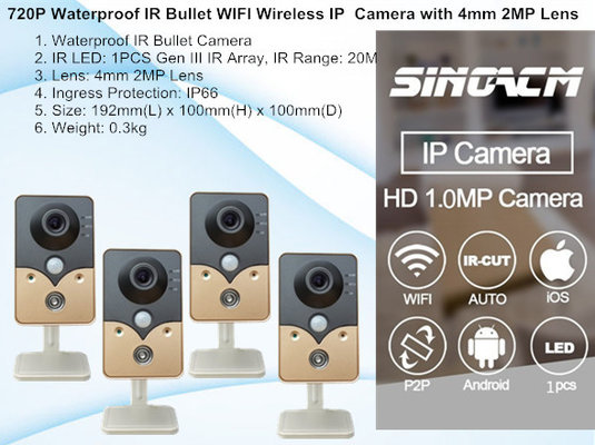 Waterproof IR Bullet WIFI Wireless IP Camera 4mm 2 MP Lens 0.3kg
