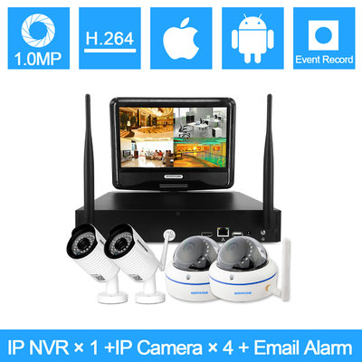 2.4G 720P Water Proof Wifi IP Full CCTV Cameras Kits With 2 Bullet + 2 Dome