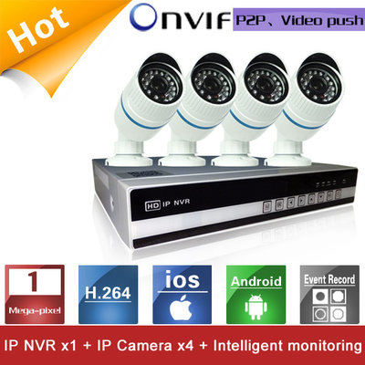 Onvif P2P 4CH 720P Day &Night Wired IP Camera System NVR Kit support 1*2TB HDD