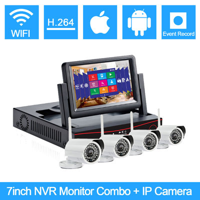 Portable 4 Ch IP Camera DVR System Wireless Network with 7'' Monitor