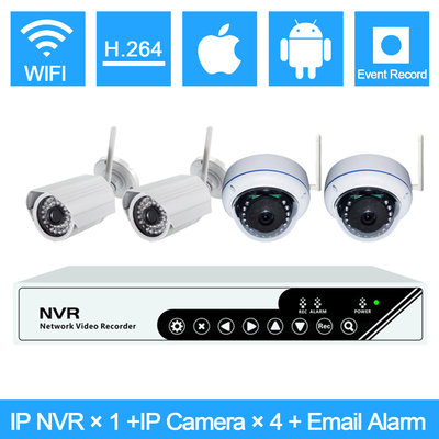 Indoor / Outdoor WIFI IP NVR Kit HD With 2pcs Bullet Dome Camera