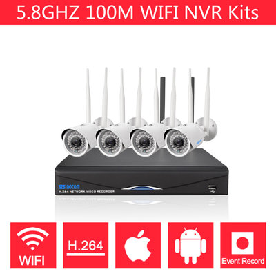 5.8GHZ 4CH Wireless NVR CCTV Kit WIFI Router With 4 pcs Bullet Camera