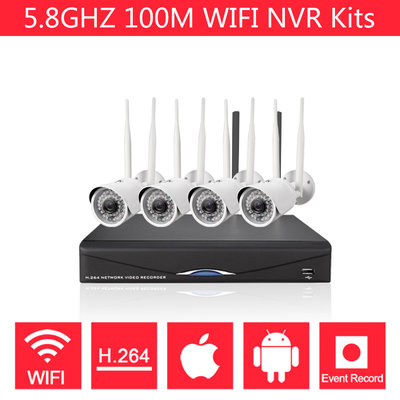 4CH 720P NVR CCTV Kit 5.8GHZ 4 pcs Bullet Camera 100M WIFI Distance