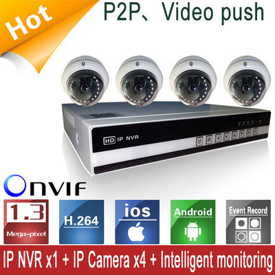 Onvif 4CH 720P 4pcs Mini Wired IP Dome Camera System NVR Kit support Motion Detection