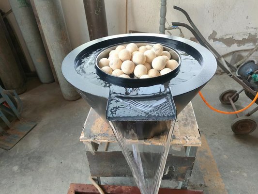 Decorative black round water fountain gas fire pit bowls fire water bowl