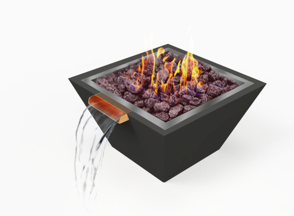 Outdoor steel water fountain gas water fire waterfall bowls heaters for outdoor garden