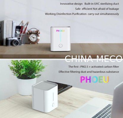 Table top mini air purifier with UVC LED disinfection function and active carbon PM2.5 purification